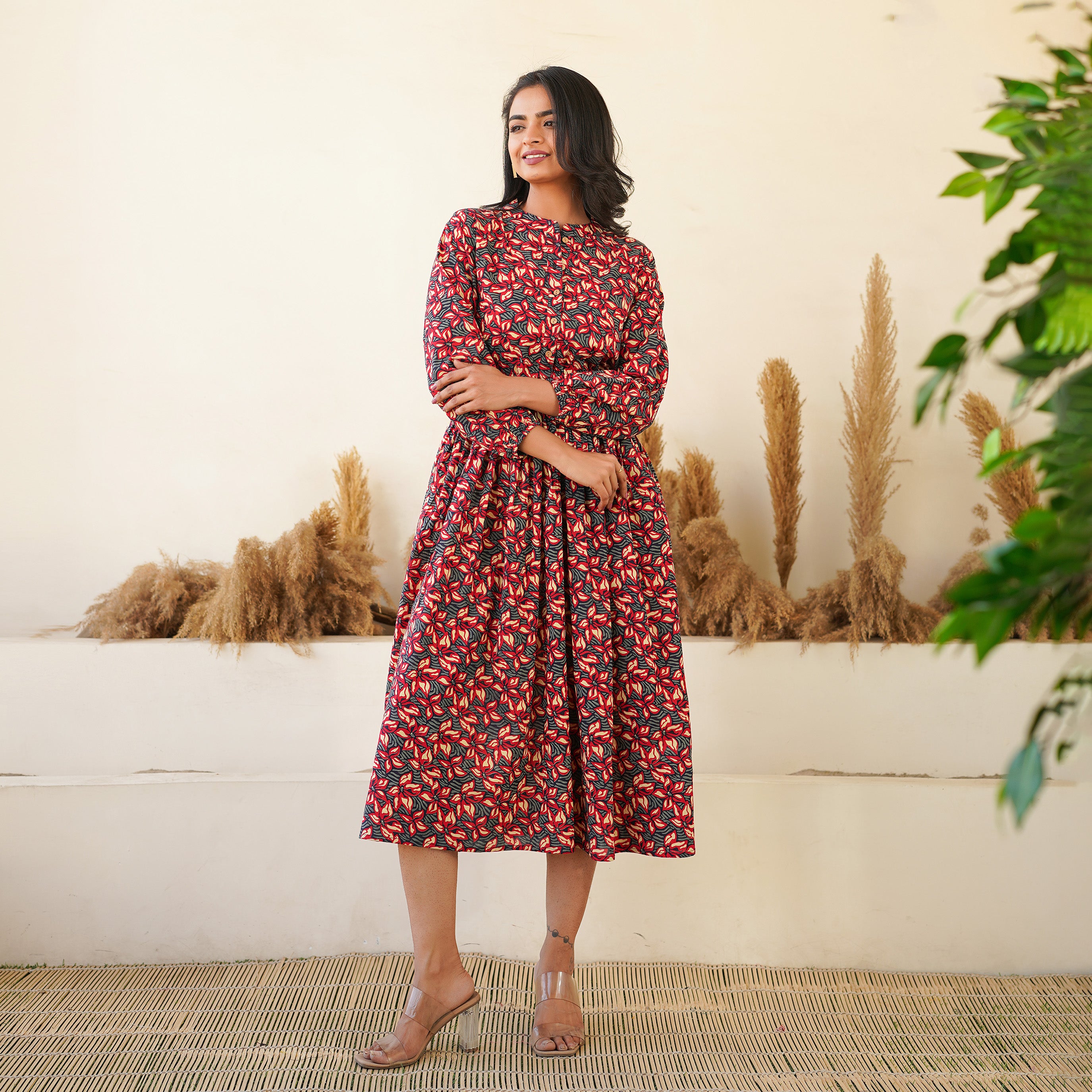 Pure Cotton Floral Summer Casual Yelow Dress | Fashiana