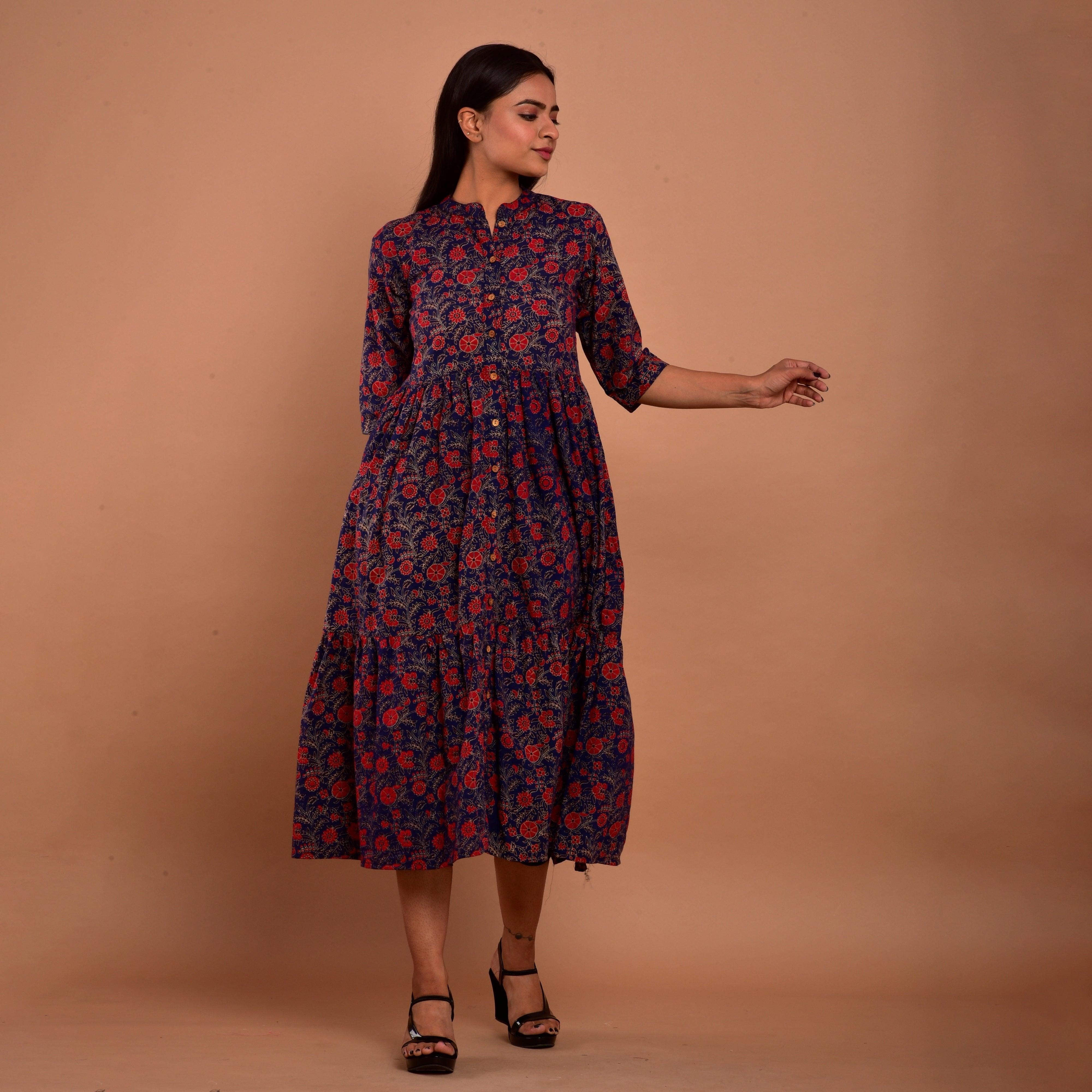 Blue Hand Block Print 4in1 Dress – Fashiana