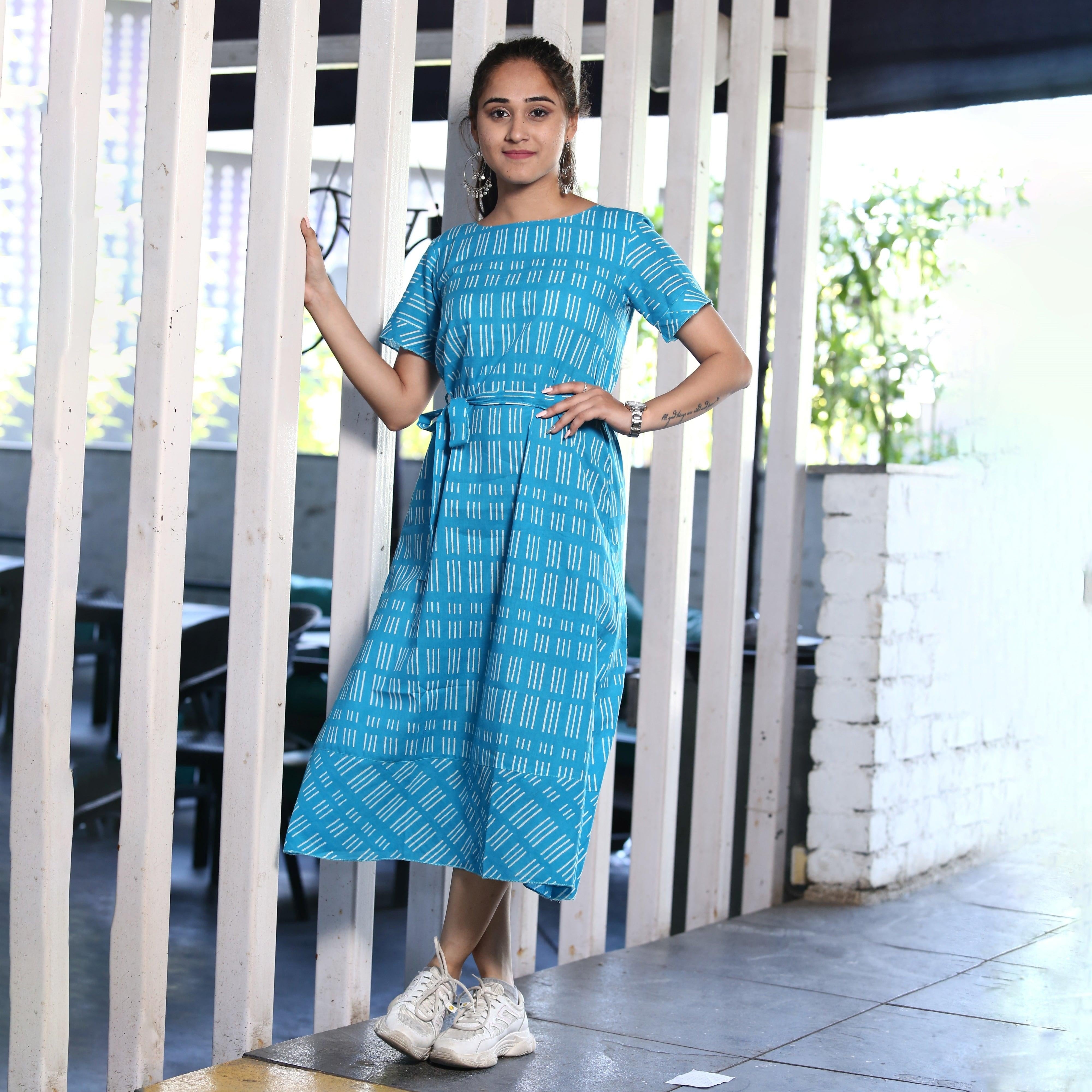 Rich Turquoise One Piece Midi Dress – Fashiana